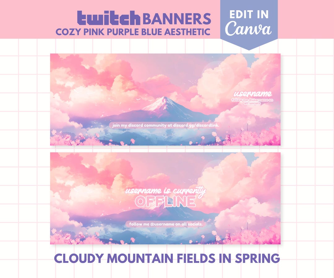 Pink Mount Fuji Twitch Banner Template Background Canva Landscape ...