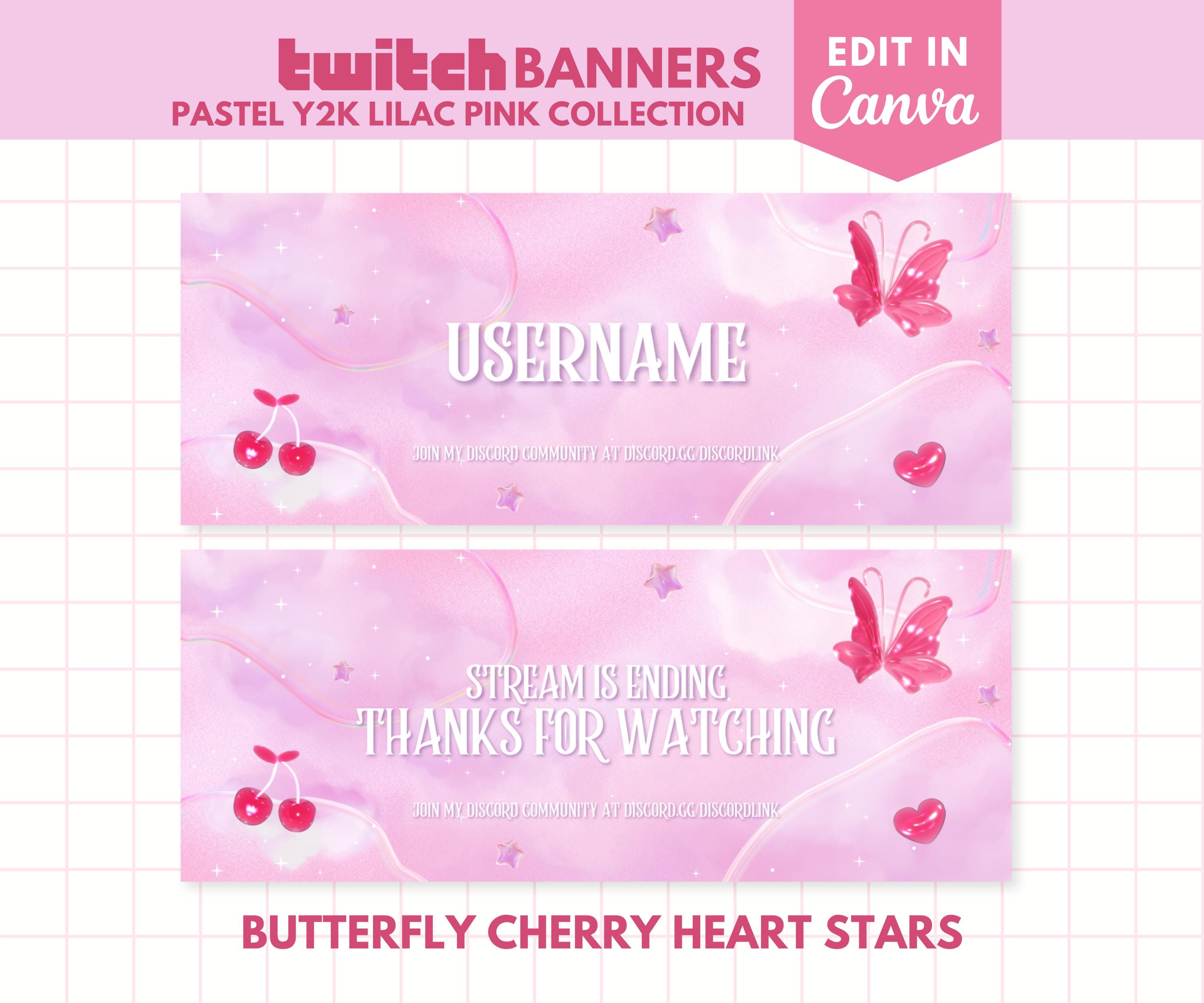 Pastel Y2K Twitch Banner Template Butterfly Stars Cherry Sparkles ...