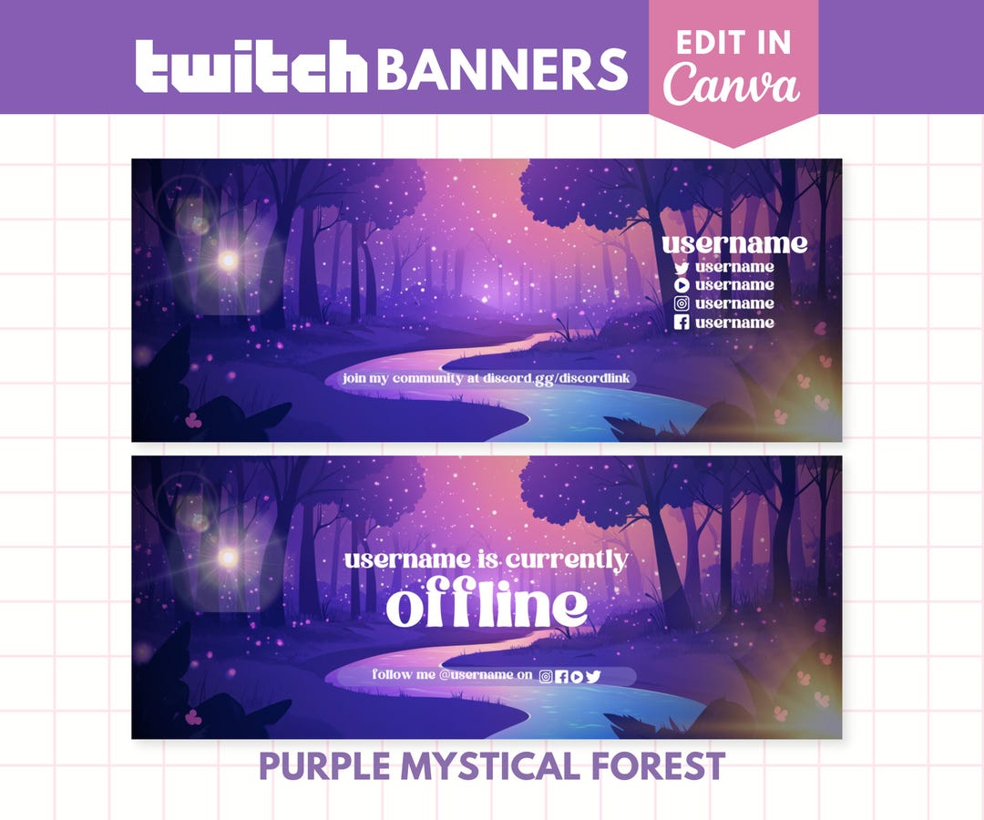 Mystical Forest Twitch Banner Template Cute Clouds Sparkles Editable ...