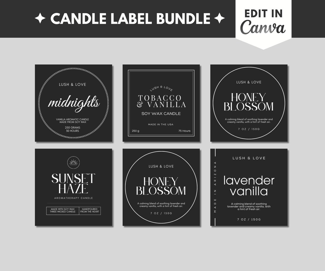 Editable Candle Label Bundle, Modern Candle Label Designs, Custom ...