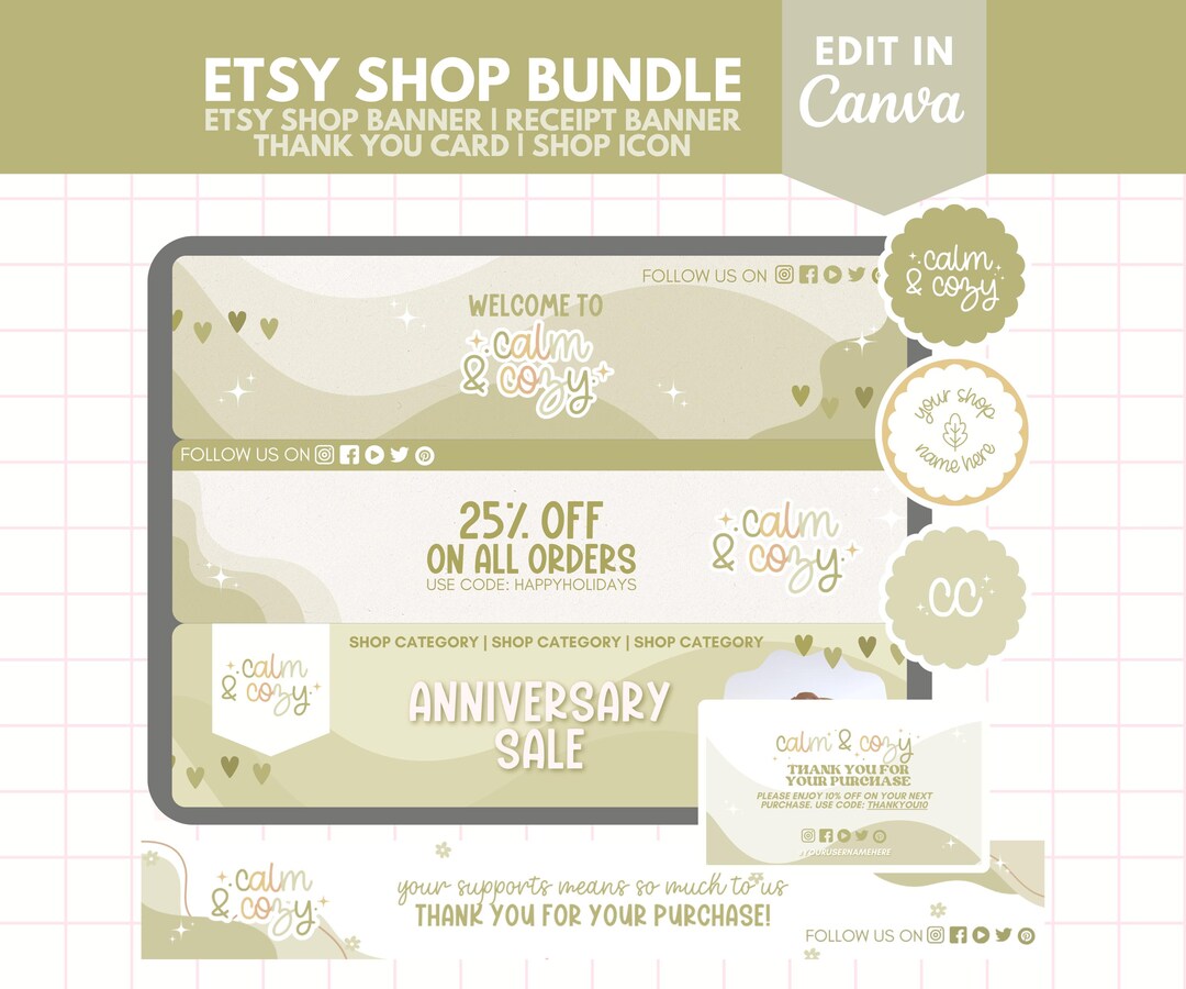 Cottagecore Etsy Shop Banner Templates, Sage Green Etsy Branding Kit ...