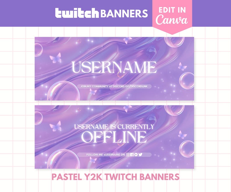 Twitch Banner Template Cute Clouds Sparkles Editable Customizable ...