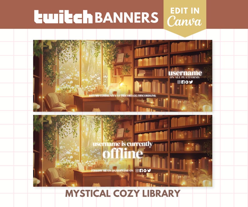 Vtuber Twitch Banner Background Library Banner Template Cottagecore ...