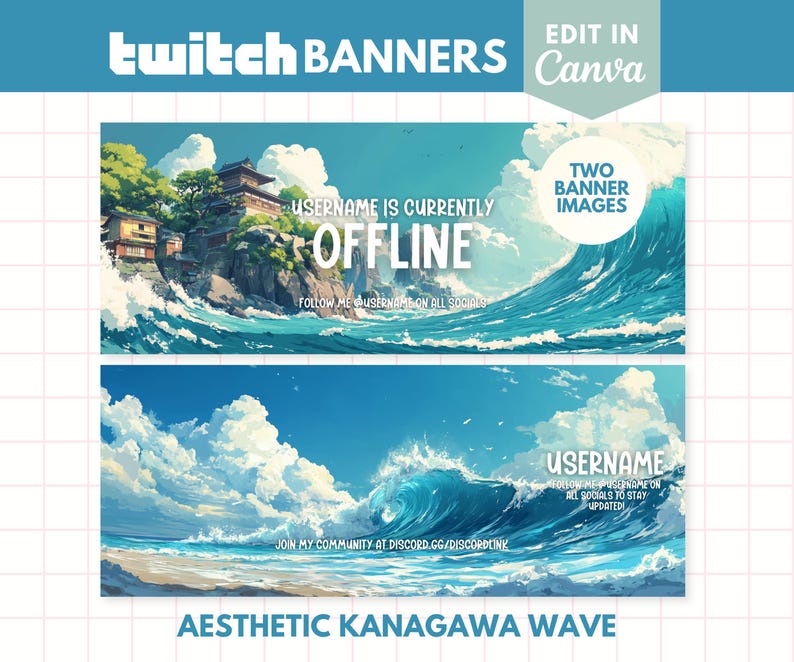 Studio Ghibli Kanagawa Wave Twitch Banner Template Beach Water Sparkle ...