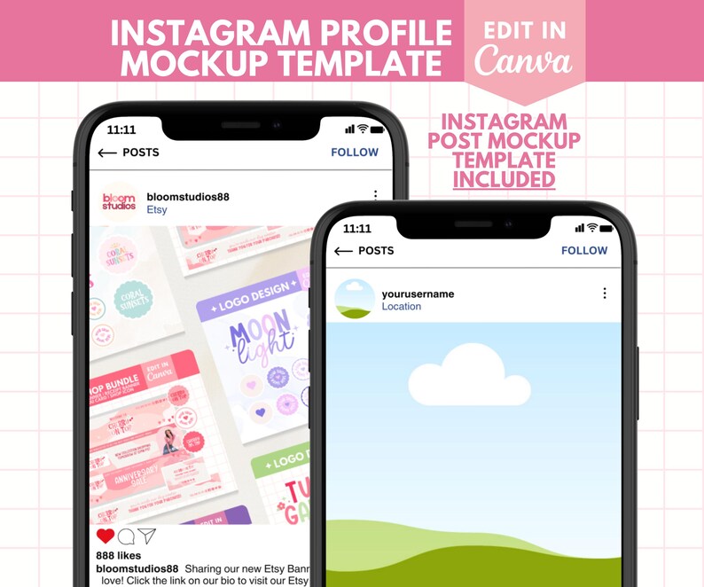 Instagram Profile Mock-up Editable Canva Templates, Social Media ...