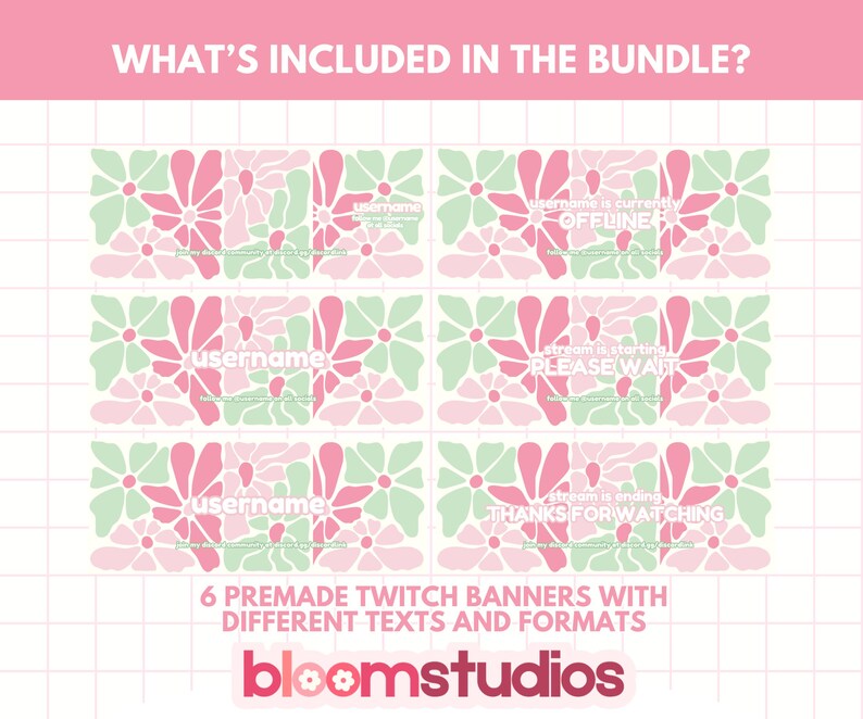 Groovy Flower Twitch Banner: Pink, Sage Green (canva Templates) - Etsy UK