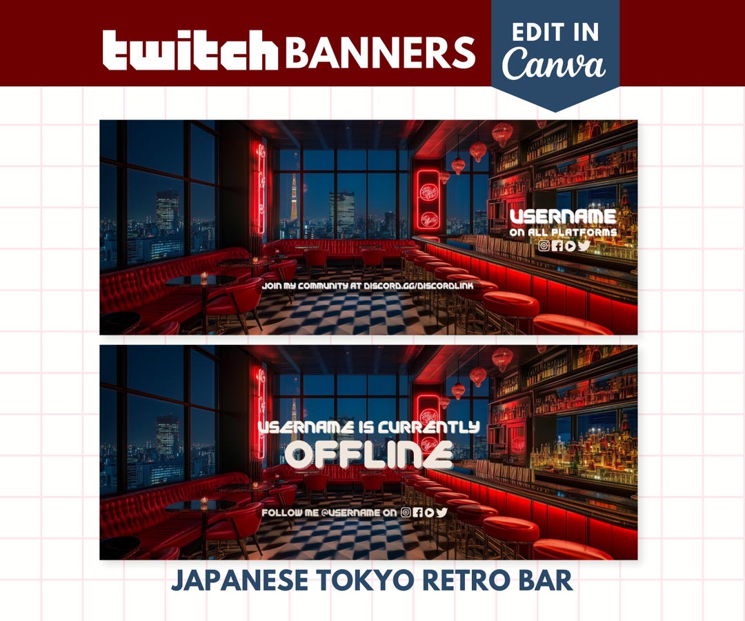 Japanese Twitch Vtuber Banner Template Anime Izakaya Retro Pub Editable ...