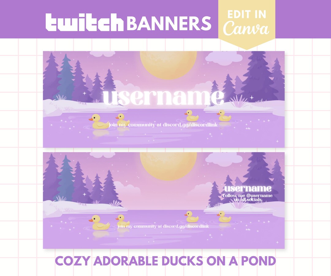 Cozy Twitch Banner Template Cute Ducks Sparkles Editable Customizable ...