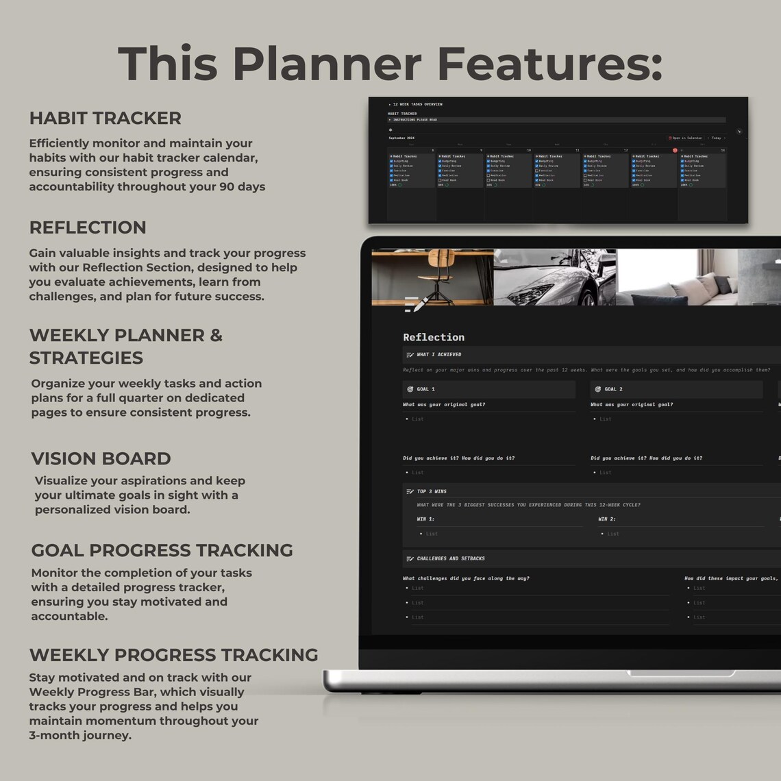 Notion Goal Planner 90-day Goals Notion Template Notion Productivity ...