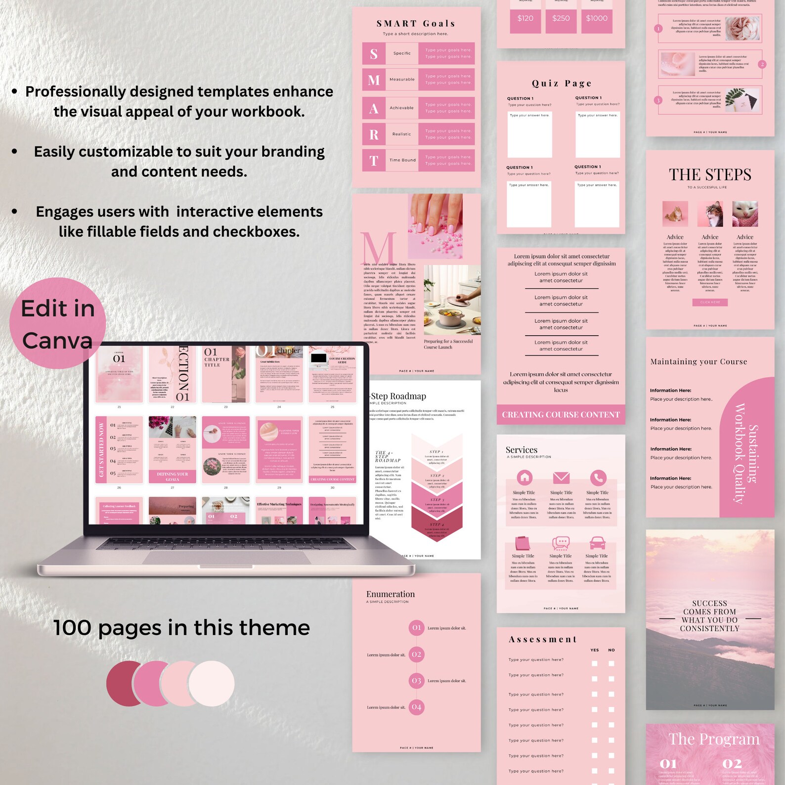 Canva Ebook Template Pink Workbook Template Ebook Pdf Ebook Cover ...