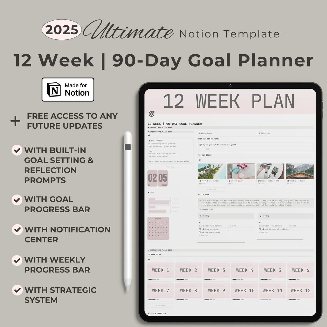 12 Week Goal Planner Notion Template Productivity Goal Tracker ...