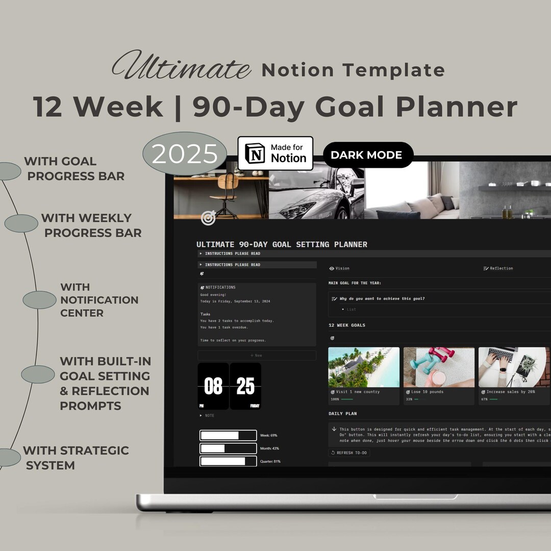 Notion Goal Planner 90-day Goals Notion Template Notion Productivity ...