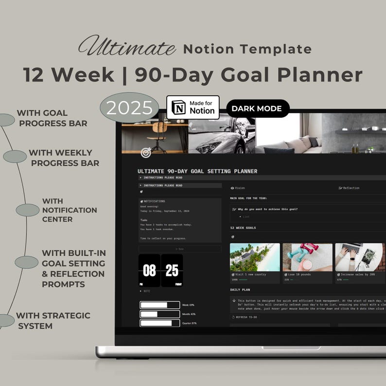 Notion Goal Planner 90-day Goals Notion Template Notion Productivity ...