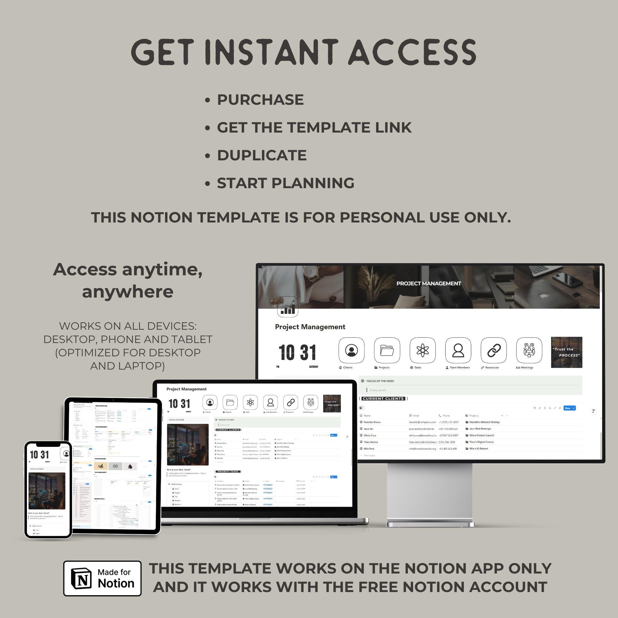 Notion Project & Client Management Template, Task Tracker Dashboard ...