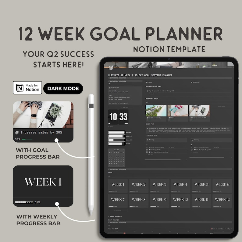 12 Week Goal Setting Productivity Planner 90-day Goal Planner Notion ...