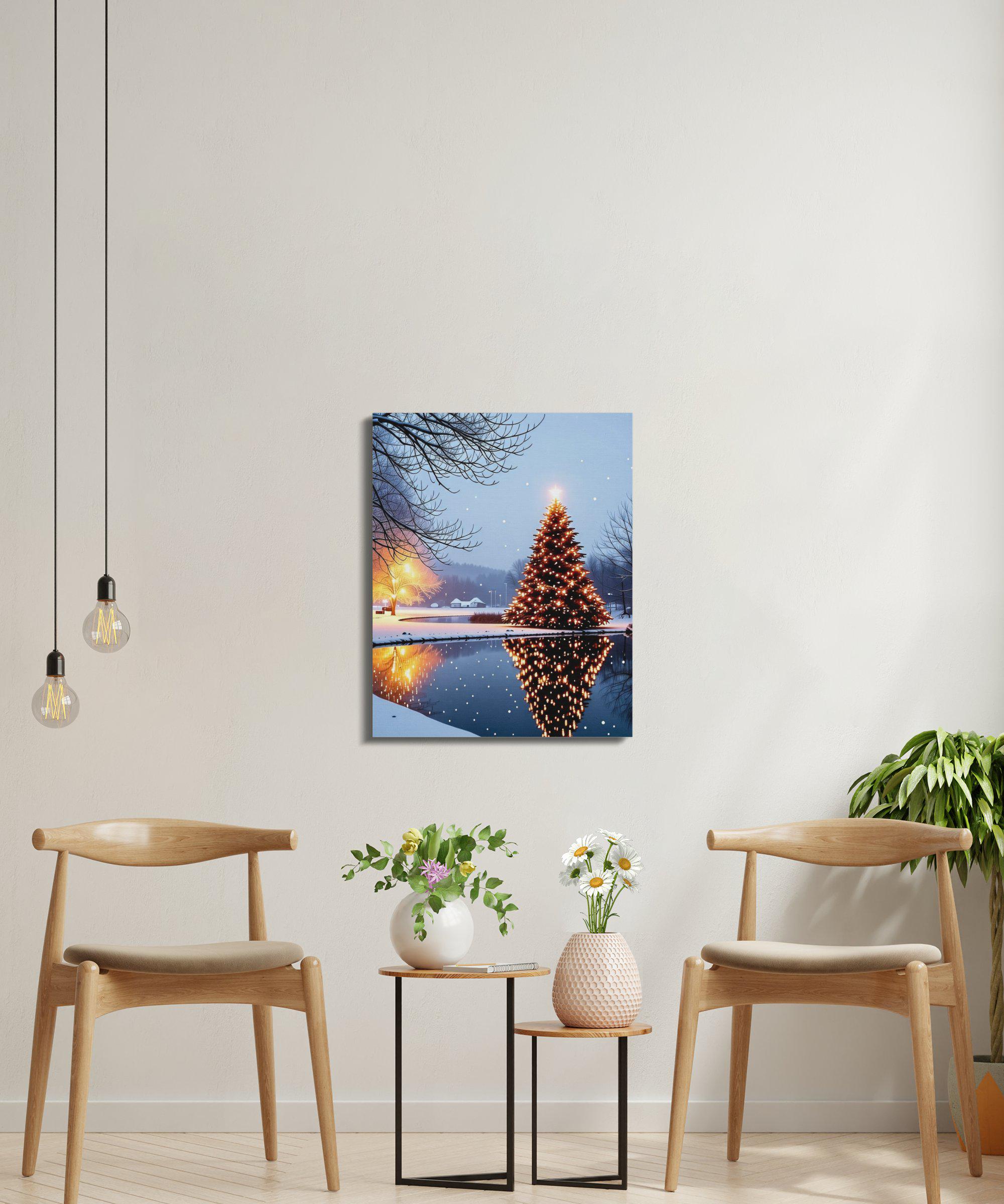 Christmas Tree Reflection Canvas Art, Snowy Winter Scene (16x20) - Etsy