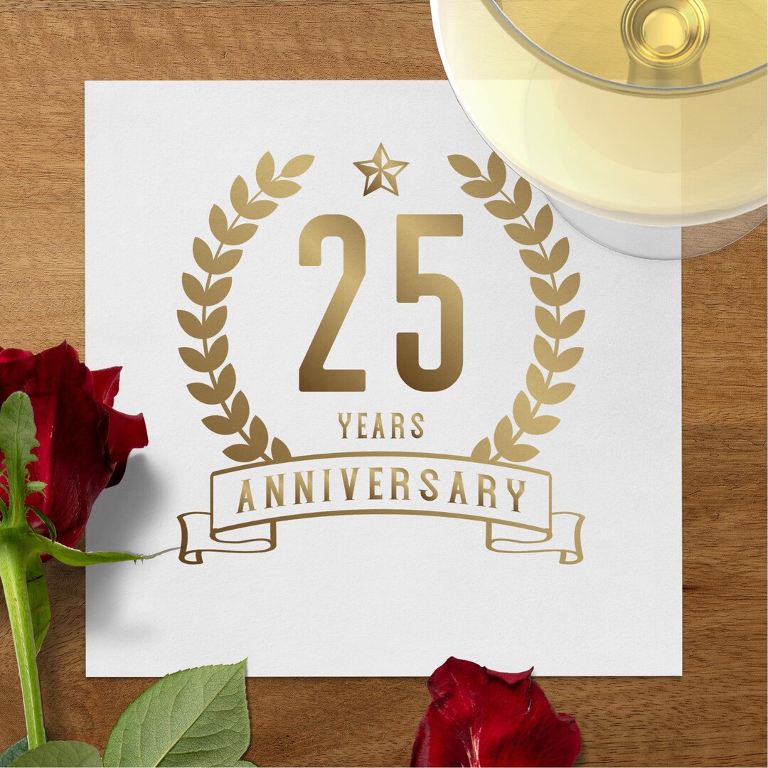 25th Anniversary Napkins: Golden Milestone Party Decor - Etsy