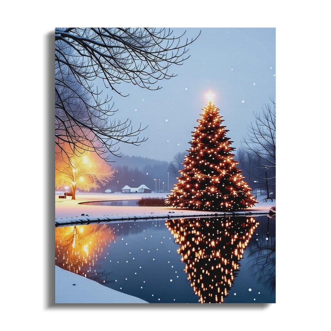 Christmas Tree Reflection Canvas Art, Snowy Winter Scene (16x20) - Etsy