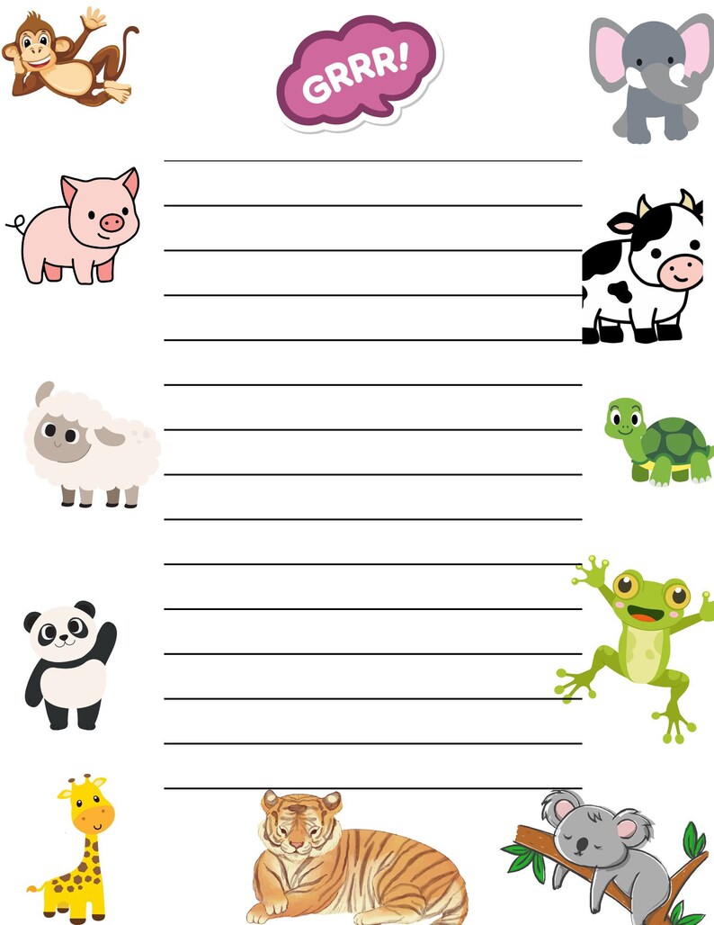 Stationary Digital Download. Animal Prints in Lines and Unlined Format ...