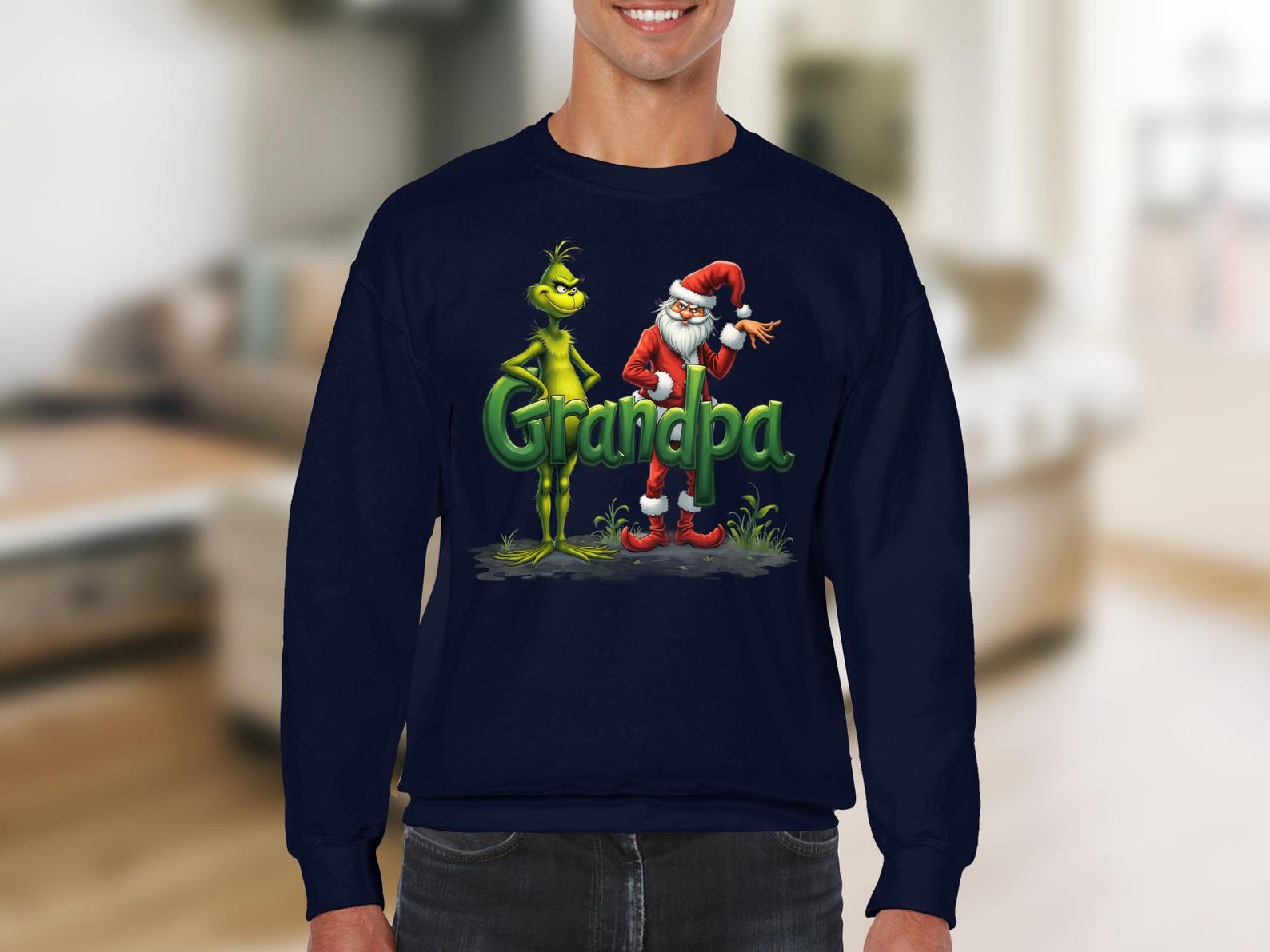 Funny Grinch Santa Grandpa Christmas Sweatshirt - Holiday Family ...