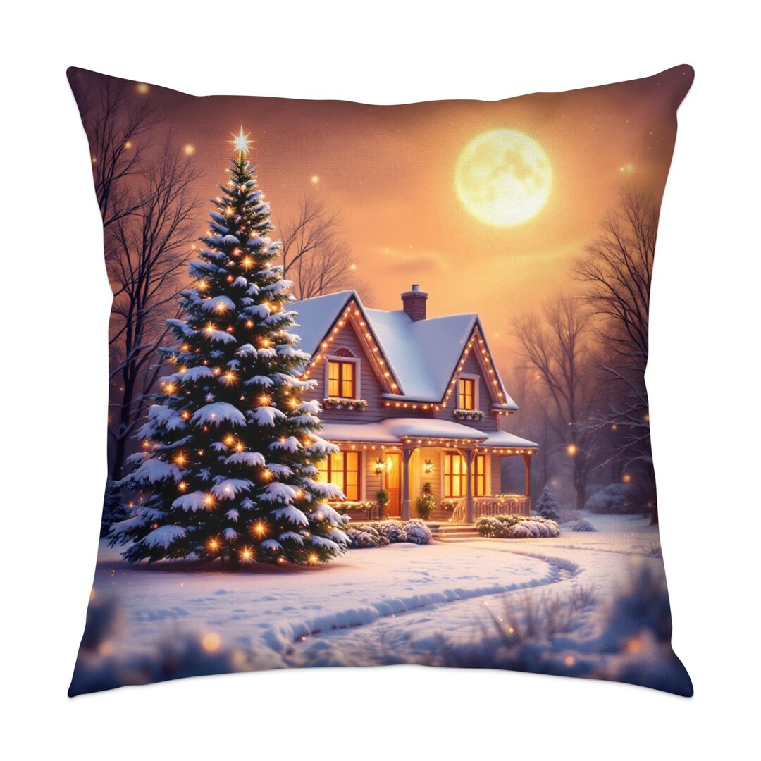 Snowy Christmas Tree Pillow, Moonlit Holiday Scene - Etsy