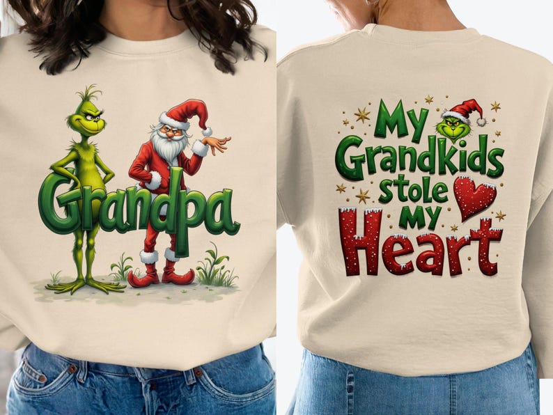 Funny Grinch Santa Grandpa Christmas Sweatshirt - Holiday Family ...