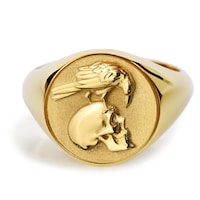 14k Gold Crow Signet Ring · Engraved Crow Ring · Bold Statement Ring ...