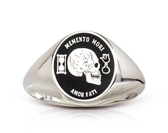 14K Solid Gold Memento Mori Signet Ring, Amor Fati Gold Ring, Stoicism ...