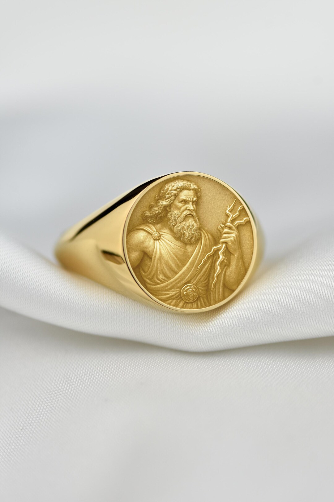 14K Gold Zeus Signet Ring, Greek Mythology Jewelry - Etsy