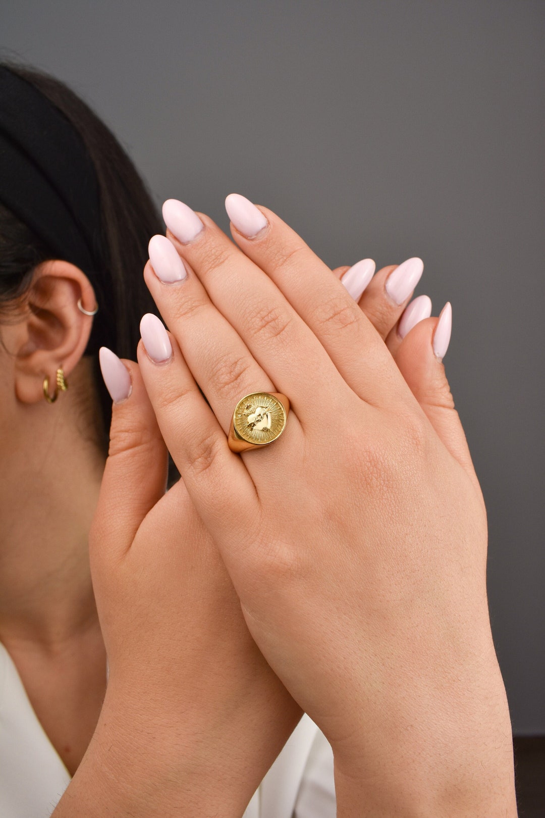 Gold Sacred Heart of Jesus Signet Ring, Catholic Churt Gold Jewelry ...