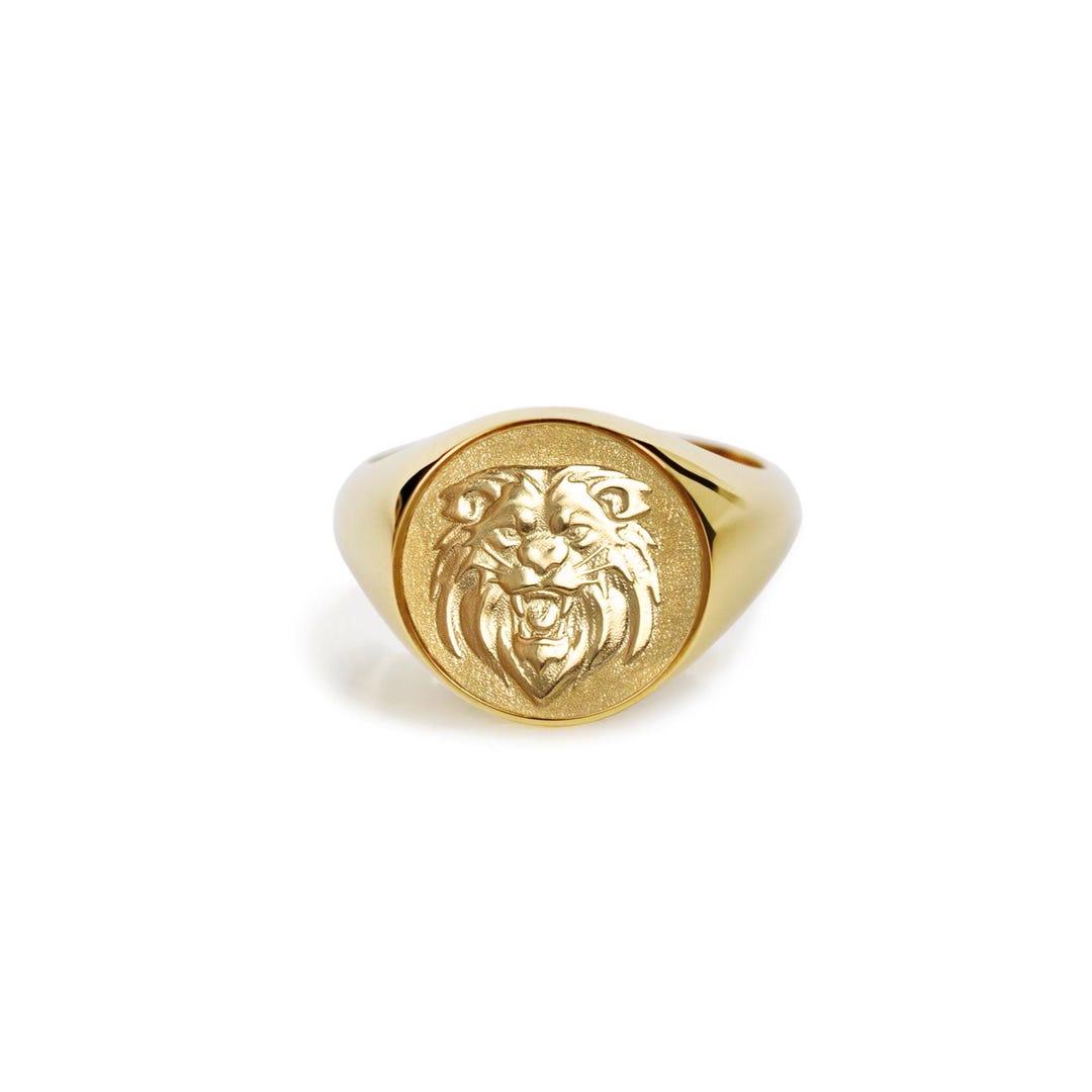 14K Gold Lion Head Signet Ring: Leo Zodiac Jewelry - Etsy