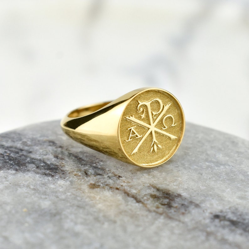 Gold Chi Rho Signet Ring, Christogram Signet Ring, Roman Catholic ...