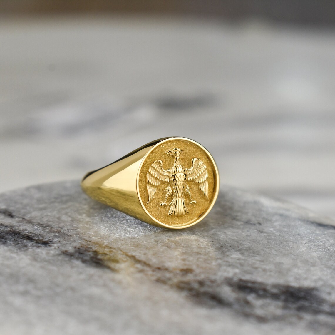 Gold Eagle Signet Ring: 9K/14K/18K Gold, Bird Jewelry - Etsy
