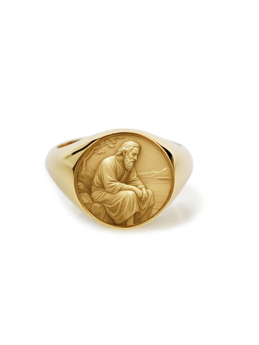 14K Gold Heraclitus Signet Ring, Greek Philosopher Band - Etsy