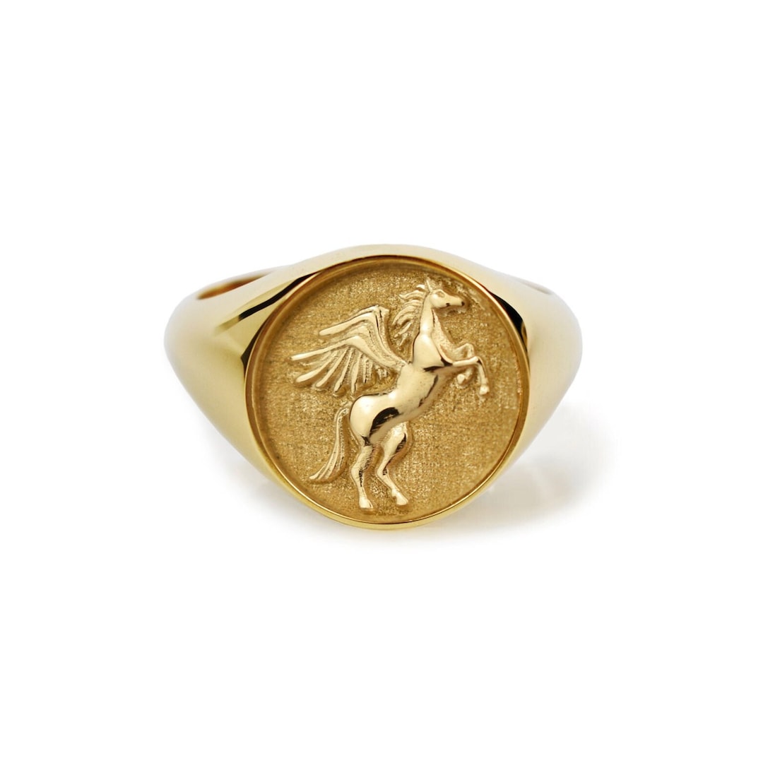 Gold Pegasus Signet Ring, Horse With Wings Ring, Greek Mythology Horse Ring, Personalized ...