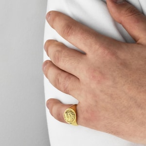 14K Solid Gold Eden Apple Signet Ring, Eden Serpent Round Ring ...