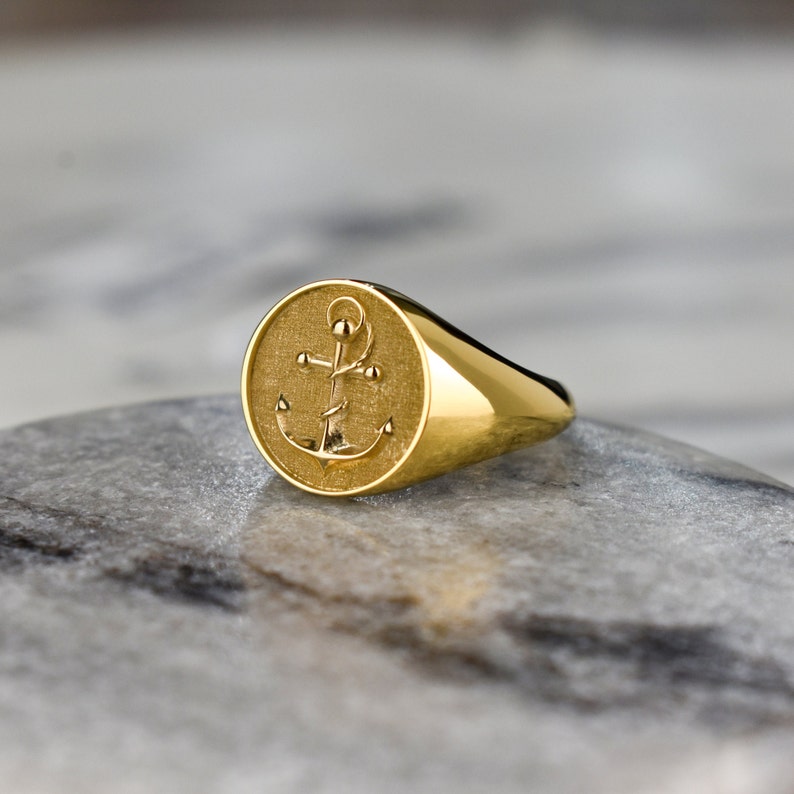 Gold Anchor Signet Ring, Sailor Ring, Navy Ring, Gold Pinky Ring ...