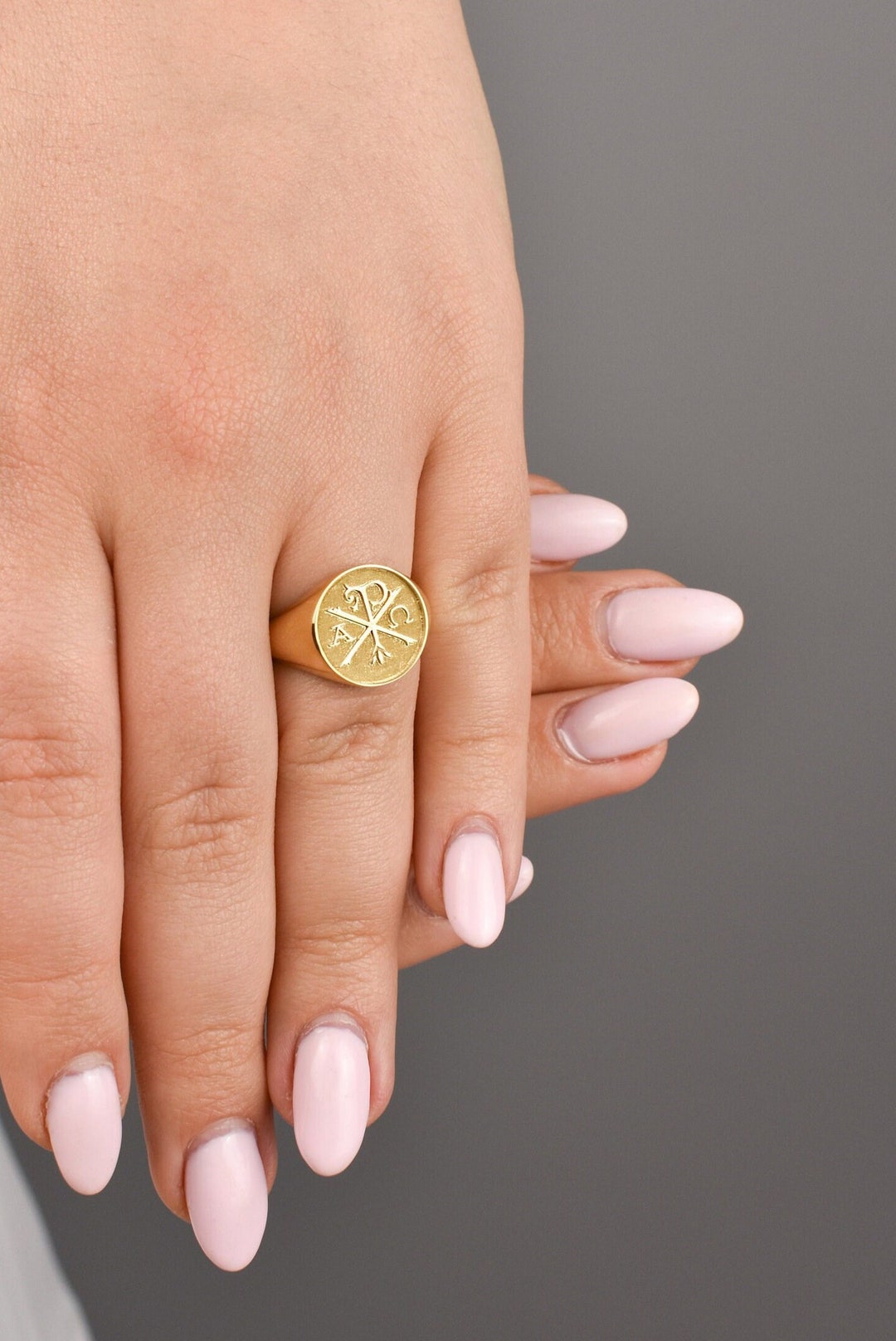 Gold Chi Rho Signet Ring, Christogram Signet Ring, Roman Catholic ...