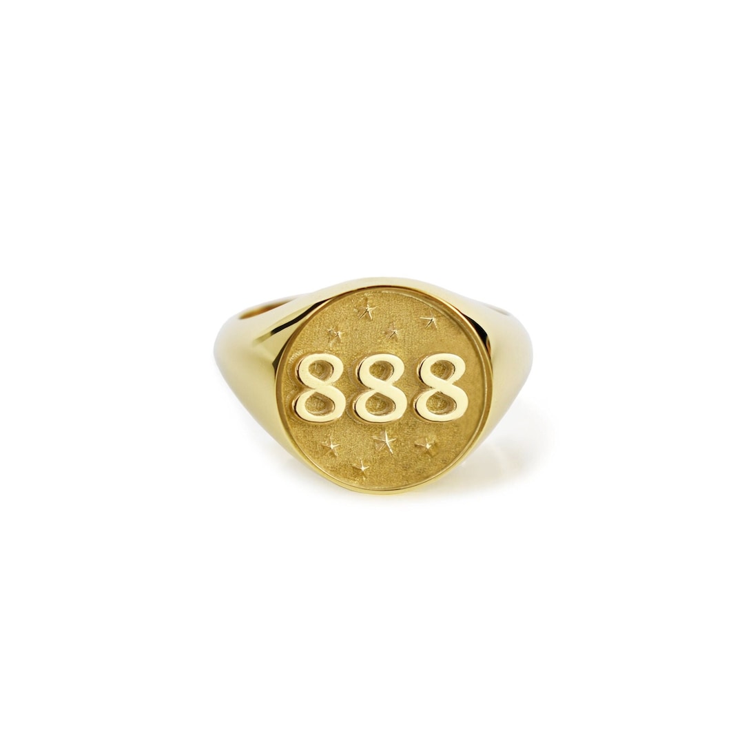 14K Gold Angelic Number Signet Ring, 888 Number Ring, Abundance and ...
