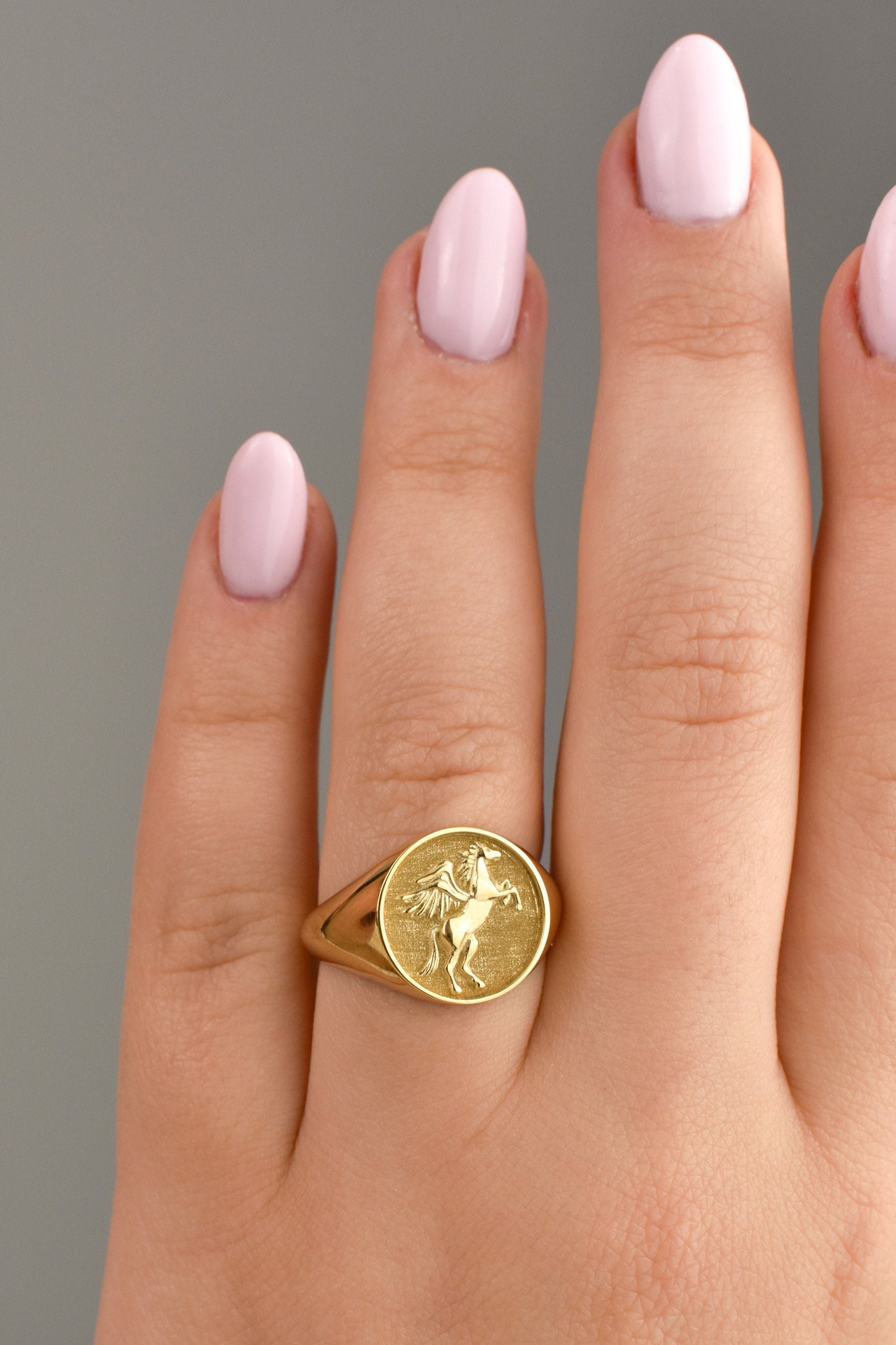 Gold Pegasus Signet Ring, Horse With Wings Ring, Greek Mythology Horse Ring, Personalized ...