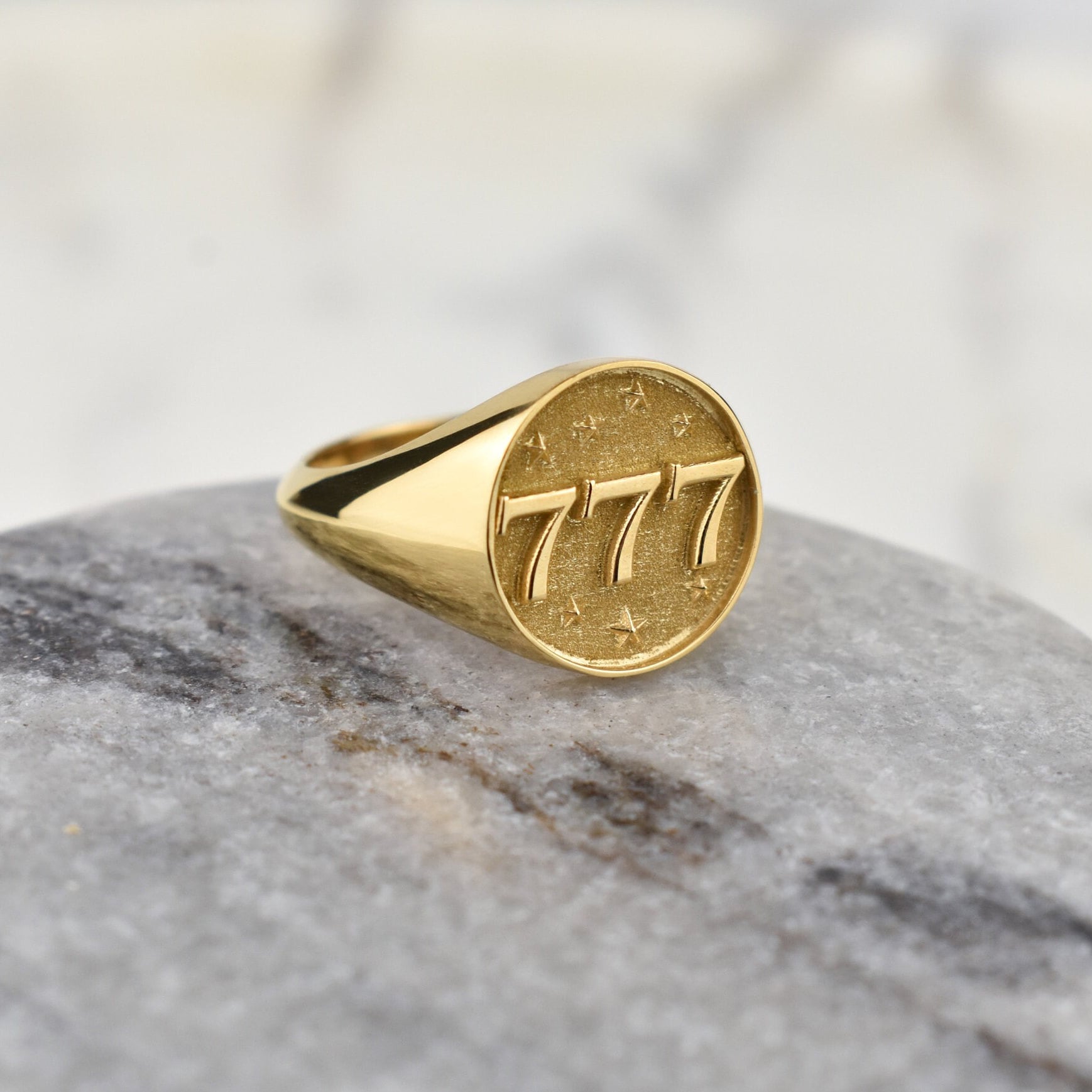 Gold Lucky Seven Signet Ring, Lucky 7 Mens Ring, Gold Ring for Gambler ...
