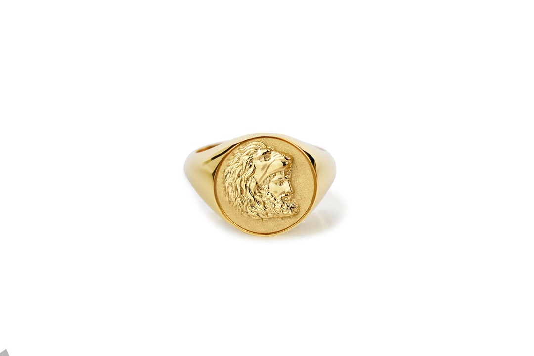 14K Solid Gold Hercules Ring, Gold Engraved Ancient Greek Ring ...