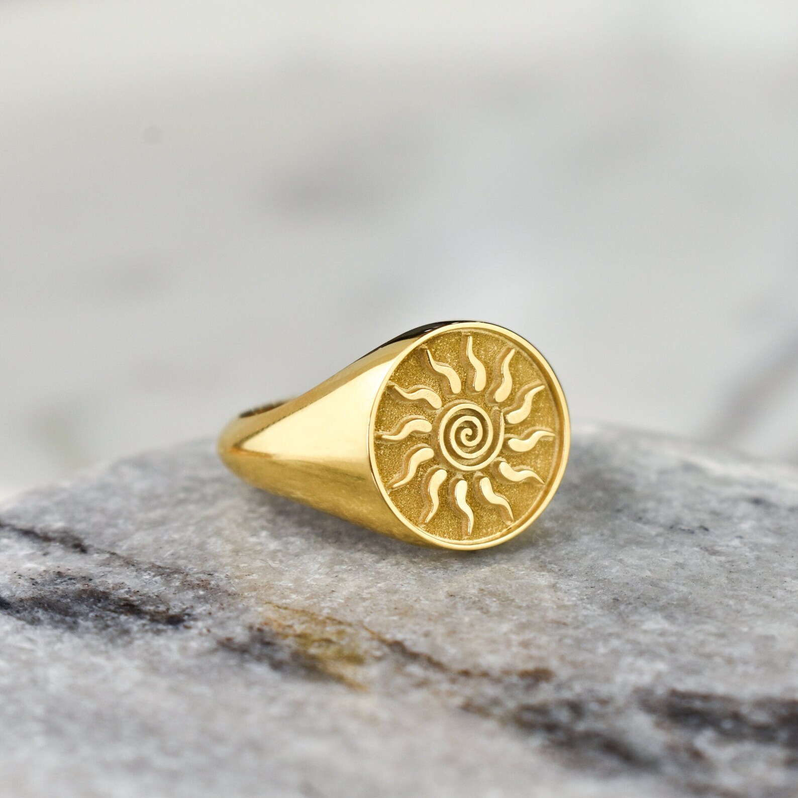 Gold Spiral Sun Signet Ring, Tribal Sun Jewelry, Personalized Sun ...