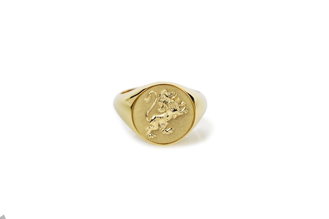 14K Real Solid Gold Leo Sign Ring, Engraved Leo Sign Signet Ring, Gold ...
