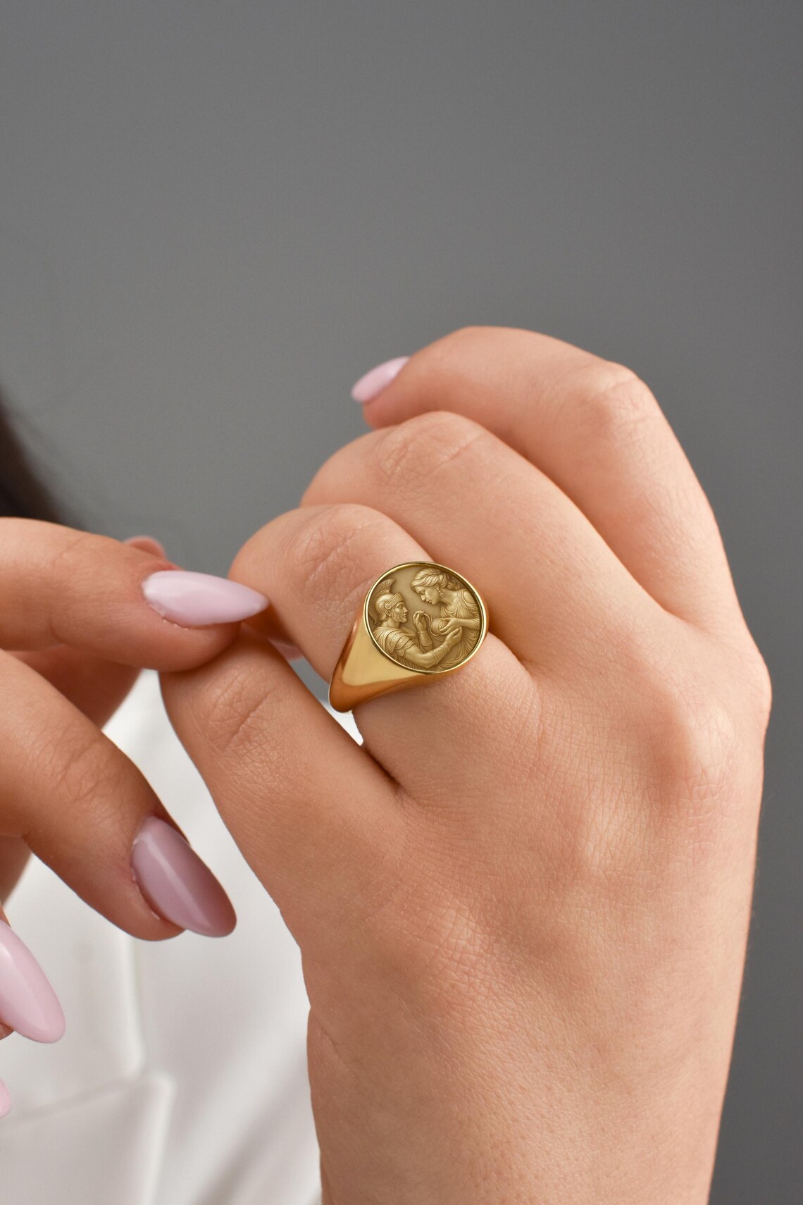 Theseus and Ariadne Signet Ring, 14K Gold Mythology Ring, Greek Jewelry ...