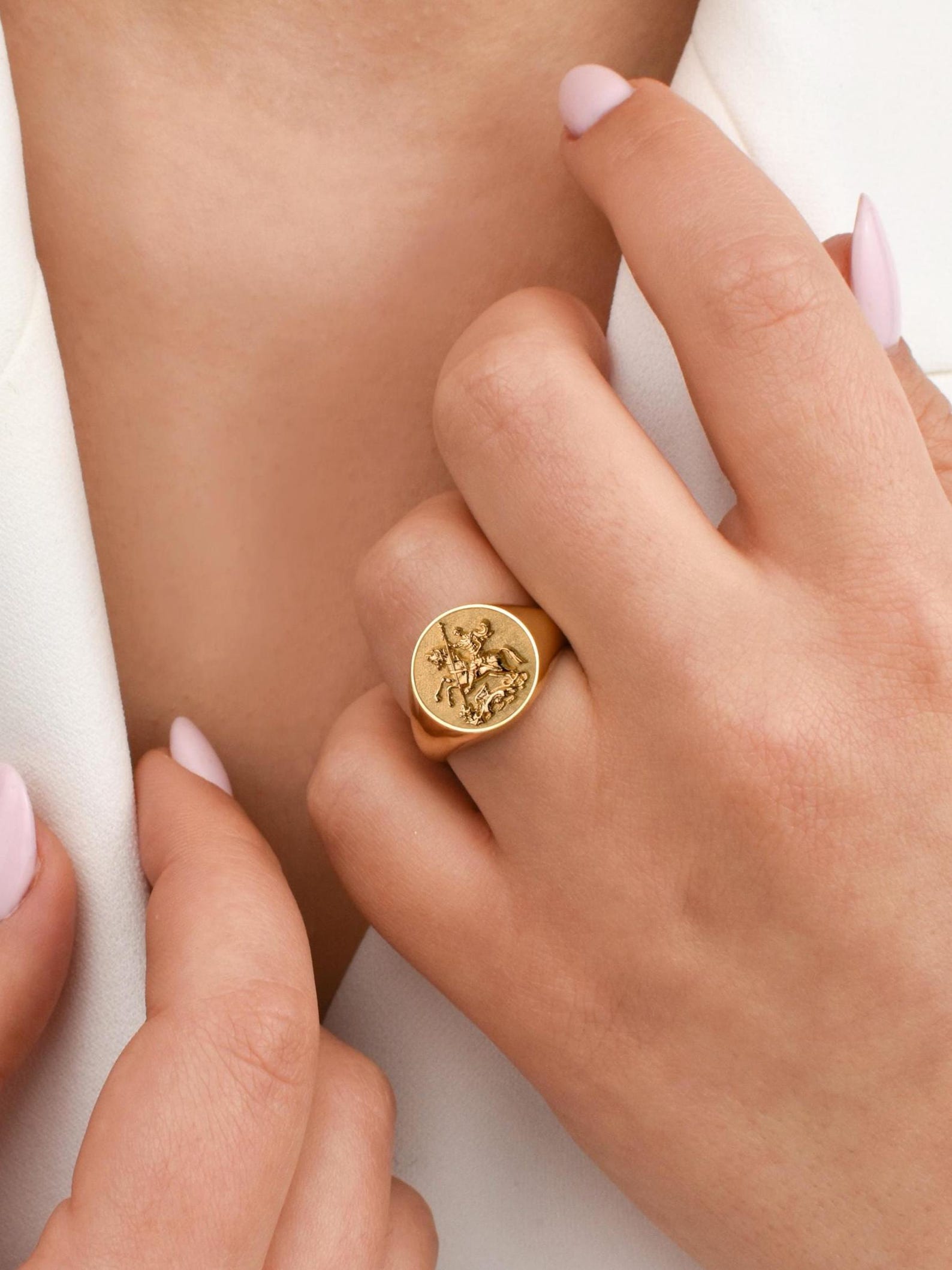 14K Gold Saint George Signet Ring: Personalized Christian Amulet - Etsy
