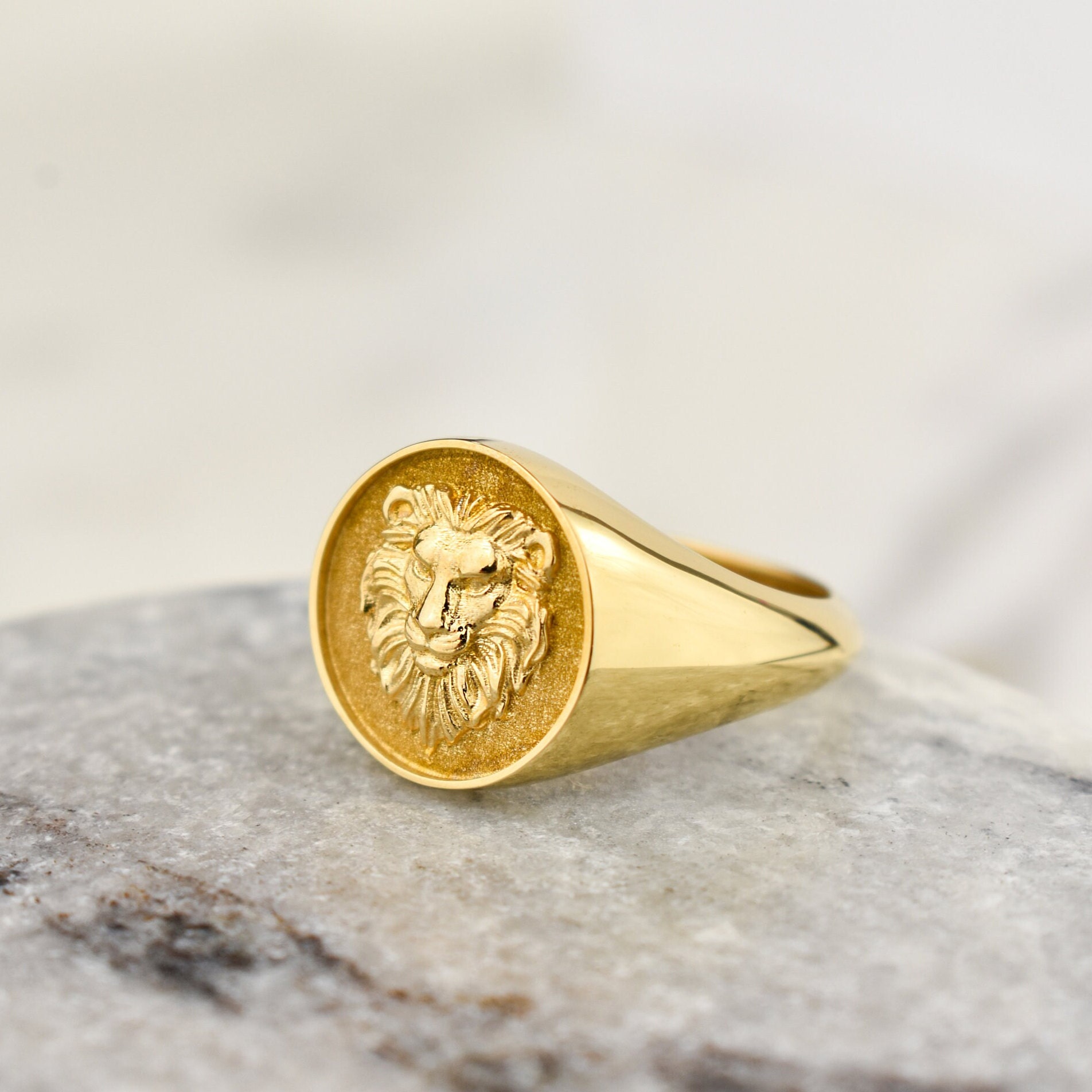 Gold Lions Head Signet Ring, Lion of Judah Ring, Judah Ring Men, Mens ...
