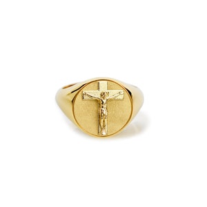 14K Real Solid Gold Crucified Jesus Ring, Gold Engraved Jesus Signet ...