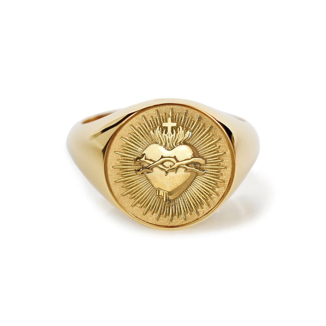 Gold Sacred Heart Signet Ring: Catholic Jewelry - Etsy