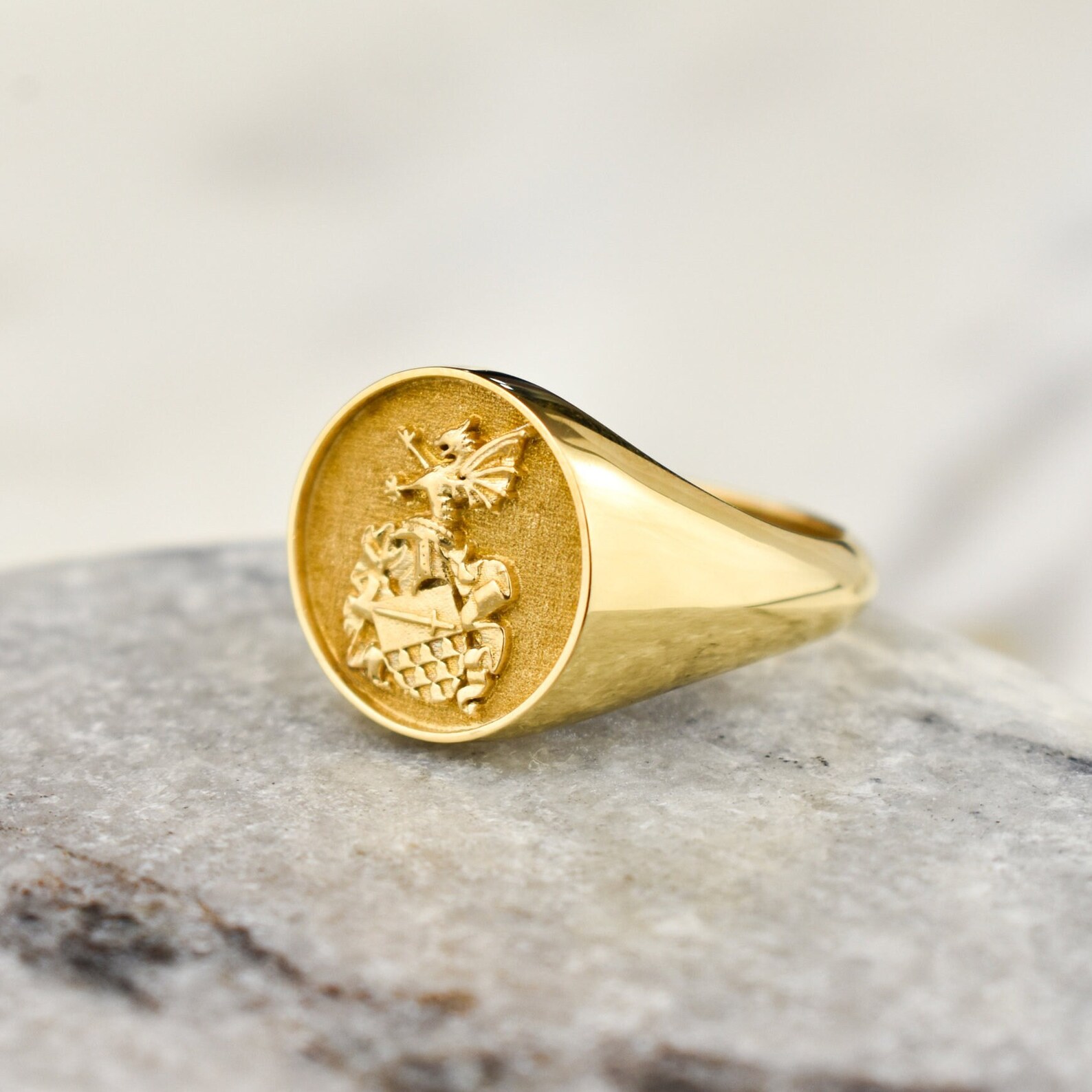 Gold Family Crest Signet Ring, Signet Ring for Men, 18K Yellow Gold ...